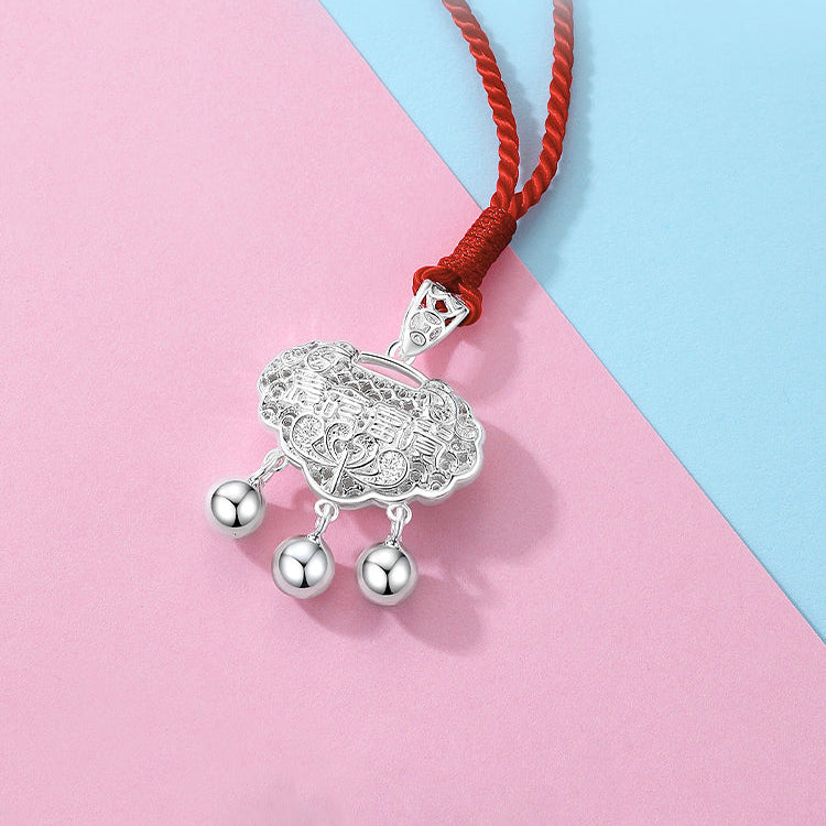 Silver Wealth and Longevity Ruyi Lock Newborn Baby Child Necklace ...