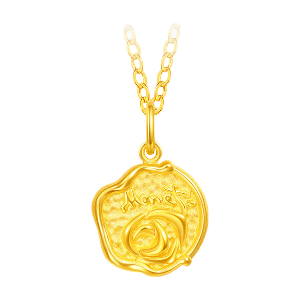 Monet Garden Series 24K Gold Seal Wax Rose Necklace Pendant – ChowTaiSeng