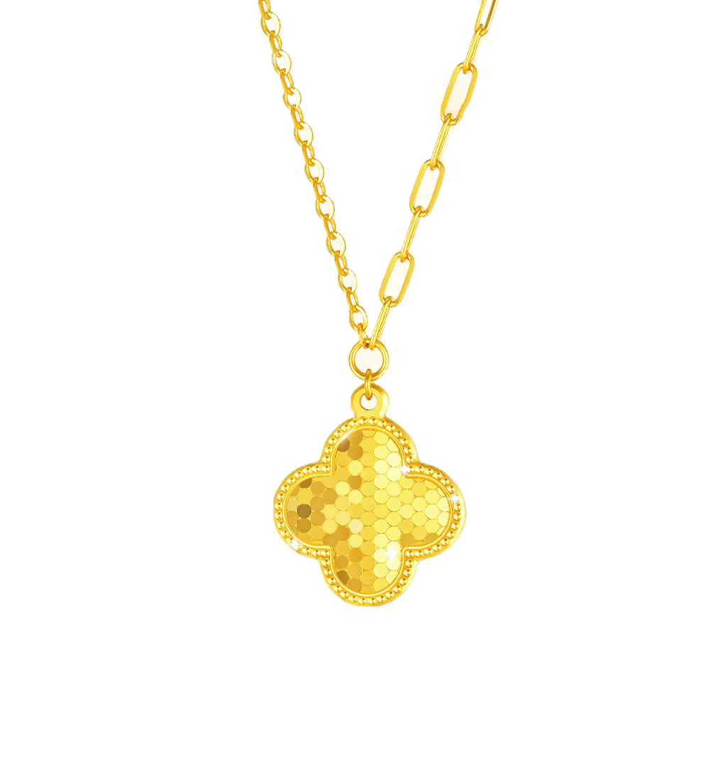 24K Gold Lucky Shining Clover Paperclip Chain Necklace – ChowTaiSeng