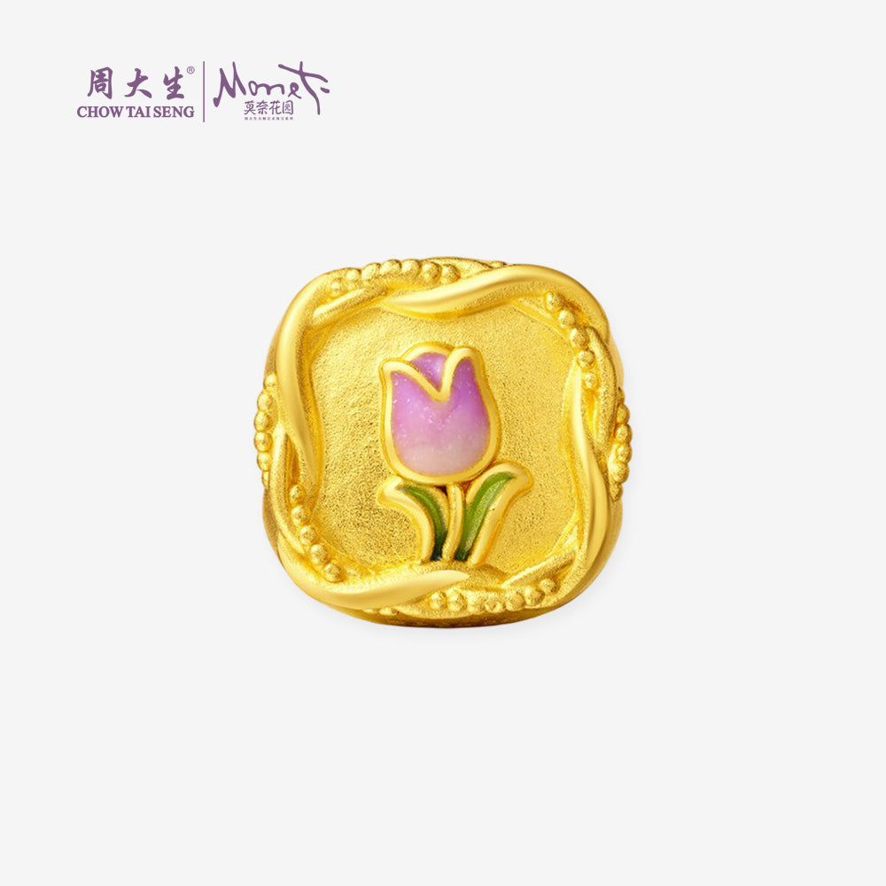 Monet Garden Series 24K Gold Enamel Tulip Rope Square Charm – ChowTaiSeng